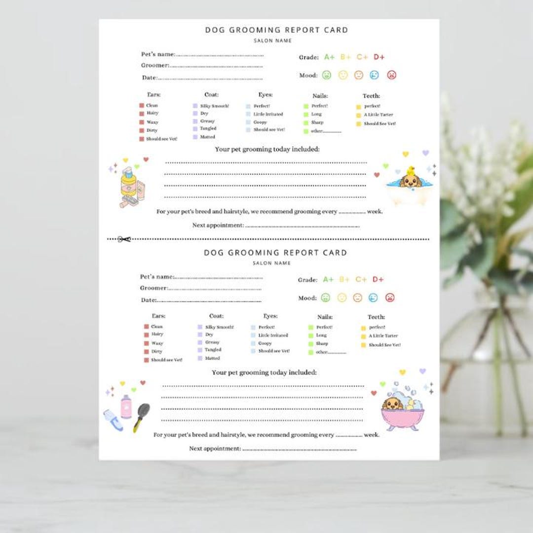 Editable Dog Grooming Report Card, Dog Groomer Report Card Template - Etsy