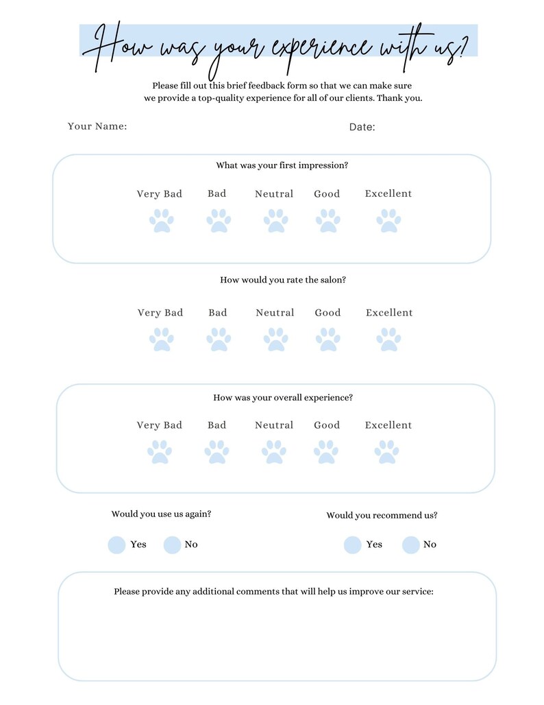 Editable Dog Grooming Feedback Form, Dog Grooming Business Form ...