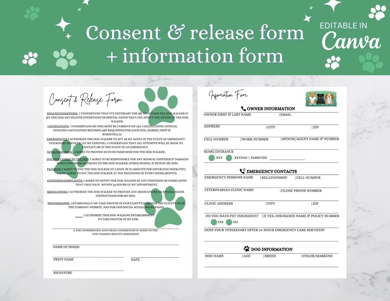 Dog Walking Information Form, Dog Walking Consent and Release Form ...