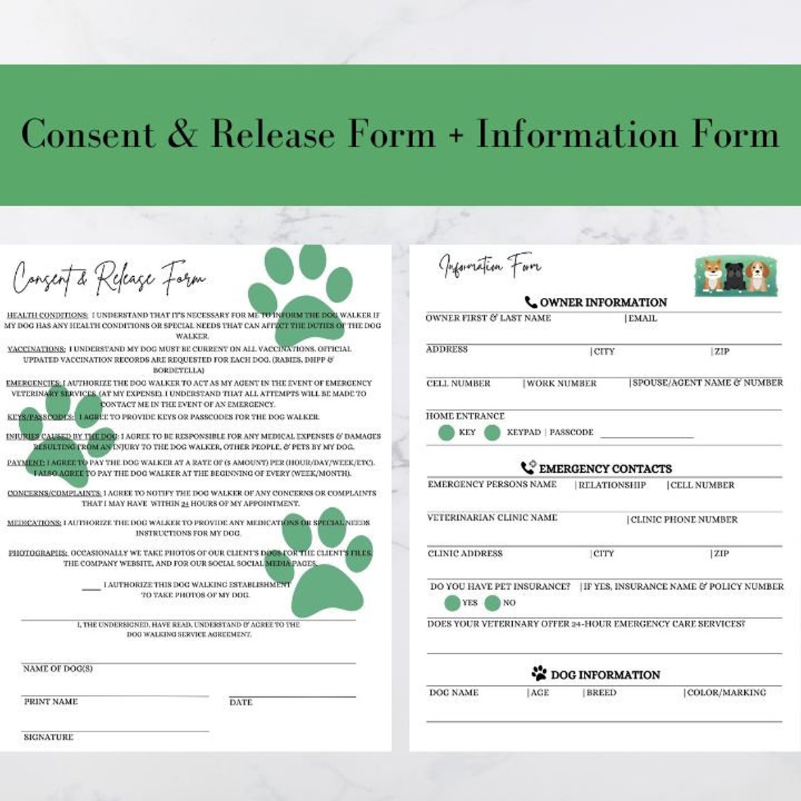 Dog Walking Information Form Dog Walking Consent and Release - Etsy