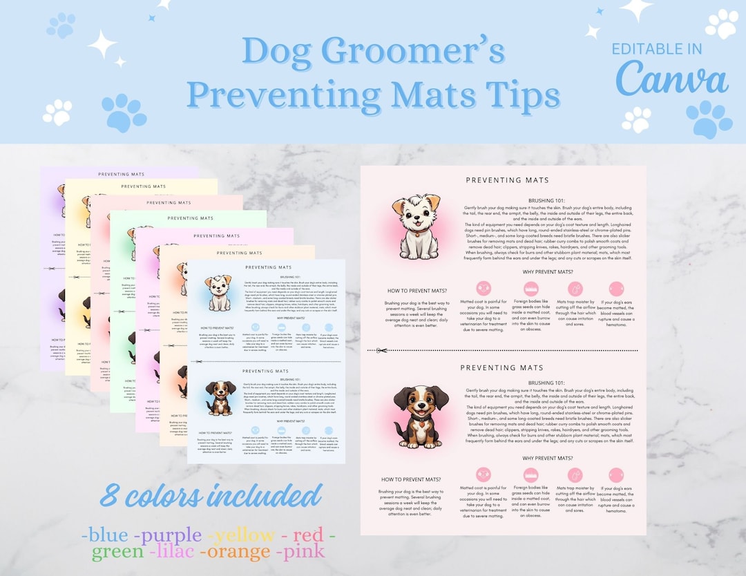 Editable Preventing Mats Dog Grooming Tips Handout - Etsy