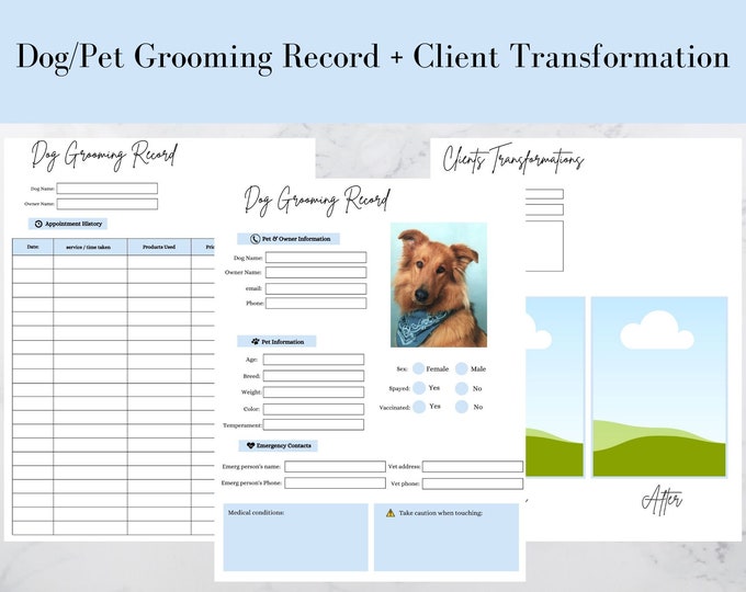 Dog Grooming Client Book, Digital Dog Grooming Client Profile Record ...