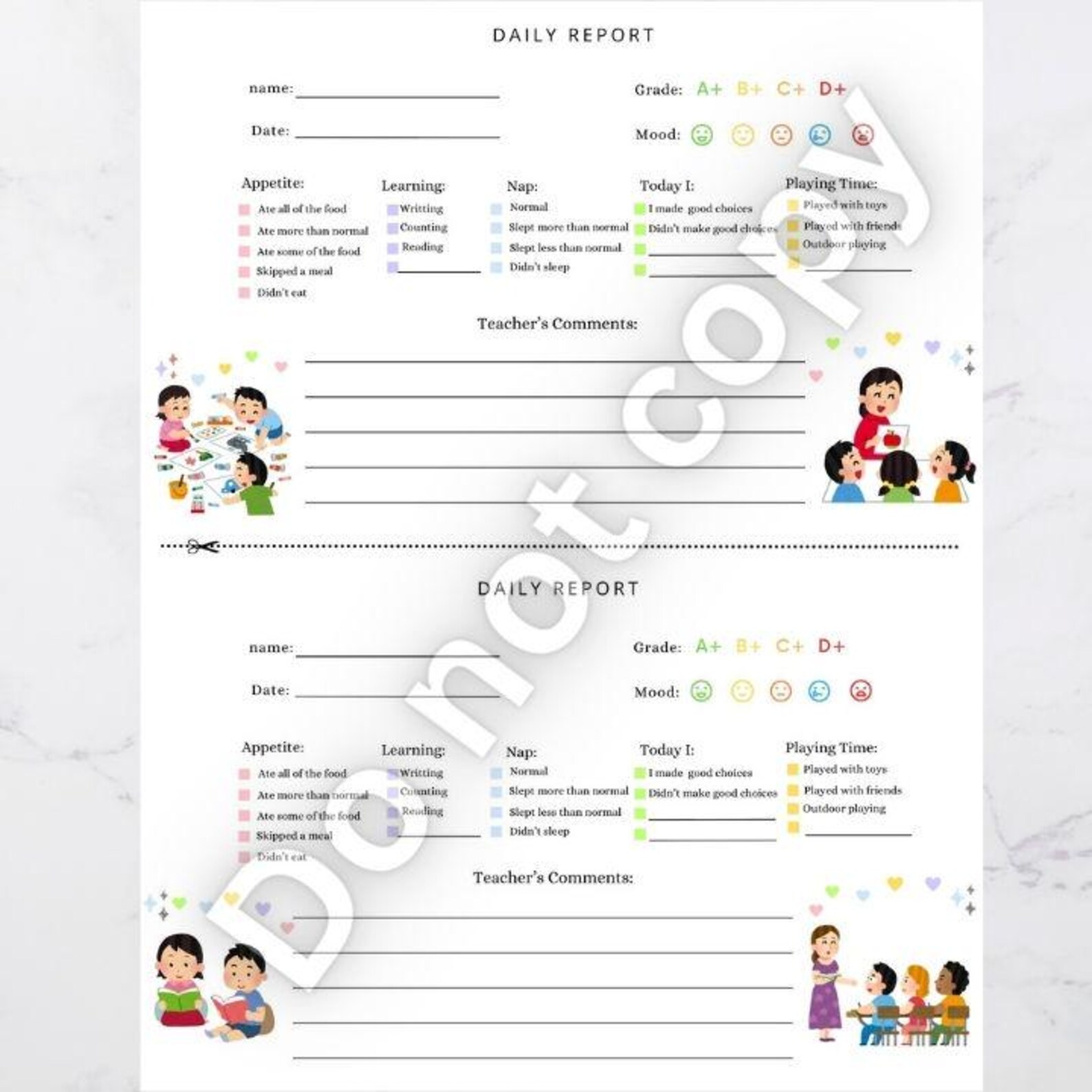 Editable Preschool Daily Report, Kindergarten Daily Report, Toddler ...