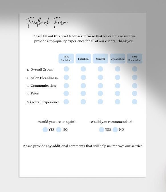 Dog Grooming Feedback Form, Dog Grooming Business Form, Editable ...