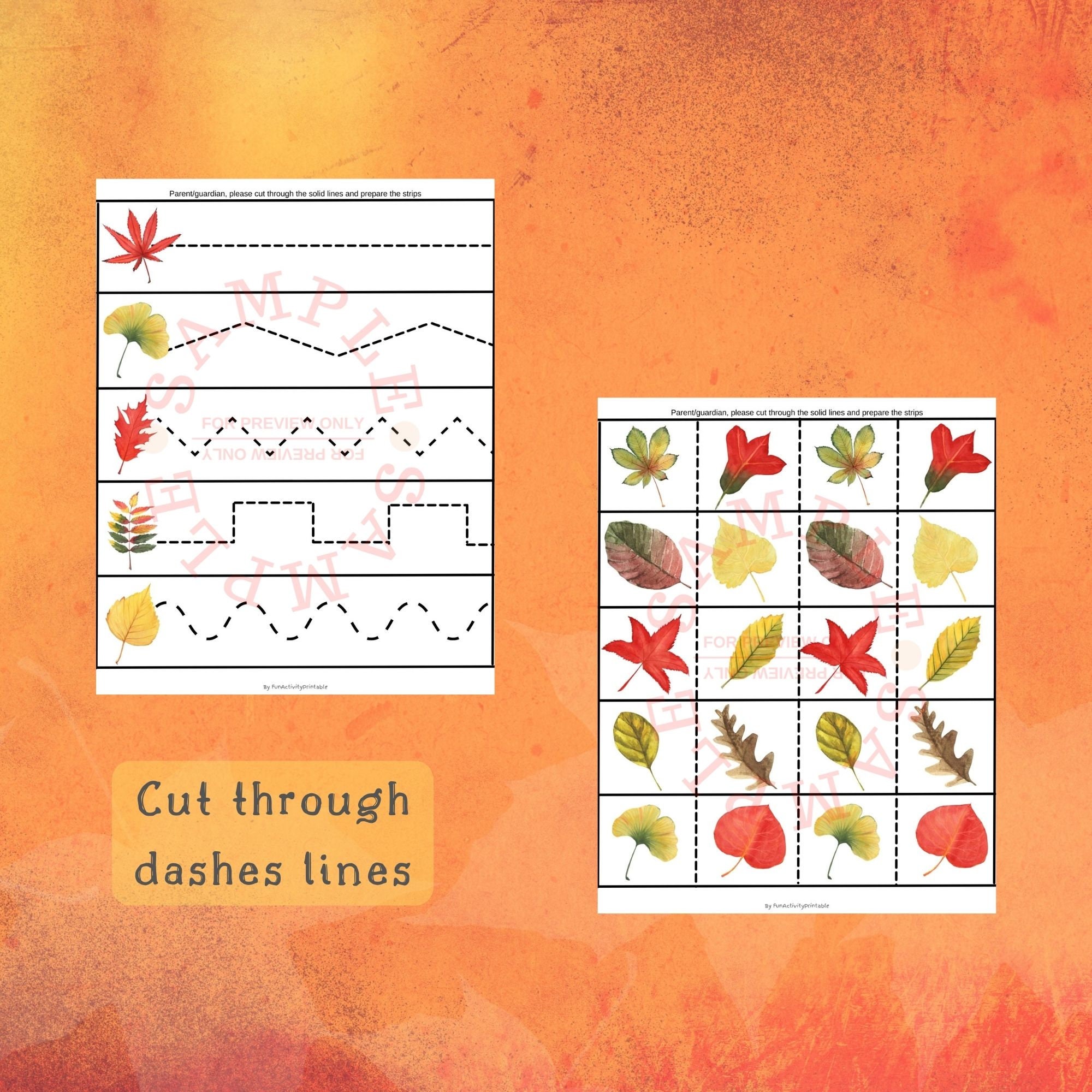 Fall Leaves Cutting Strips Printable Cutting Sheets for Kids Preschool ...