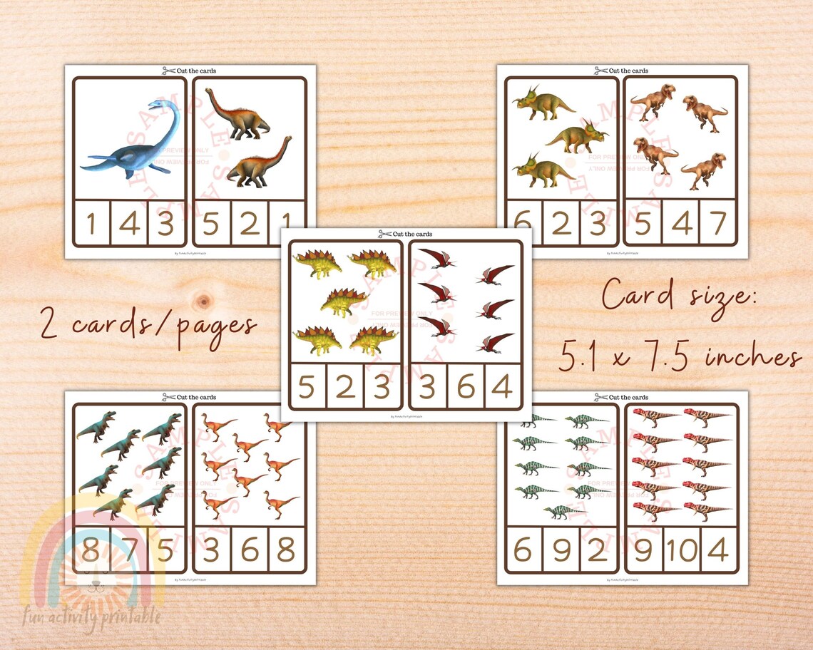 Dinosaur Count and Clip Cards Toddler's Counting - Etsy