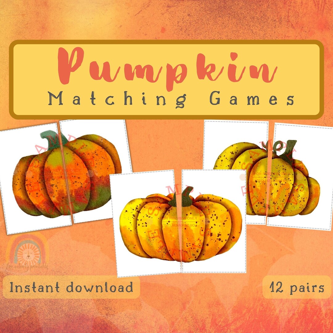 Pumpkin Matching Game Fall Activity for Kids Autumn Half-puzzle ...