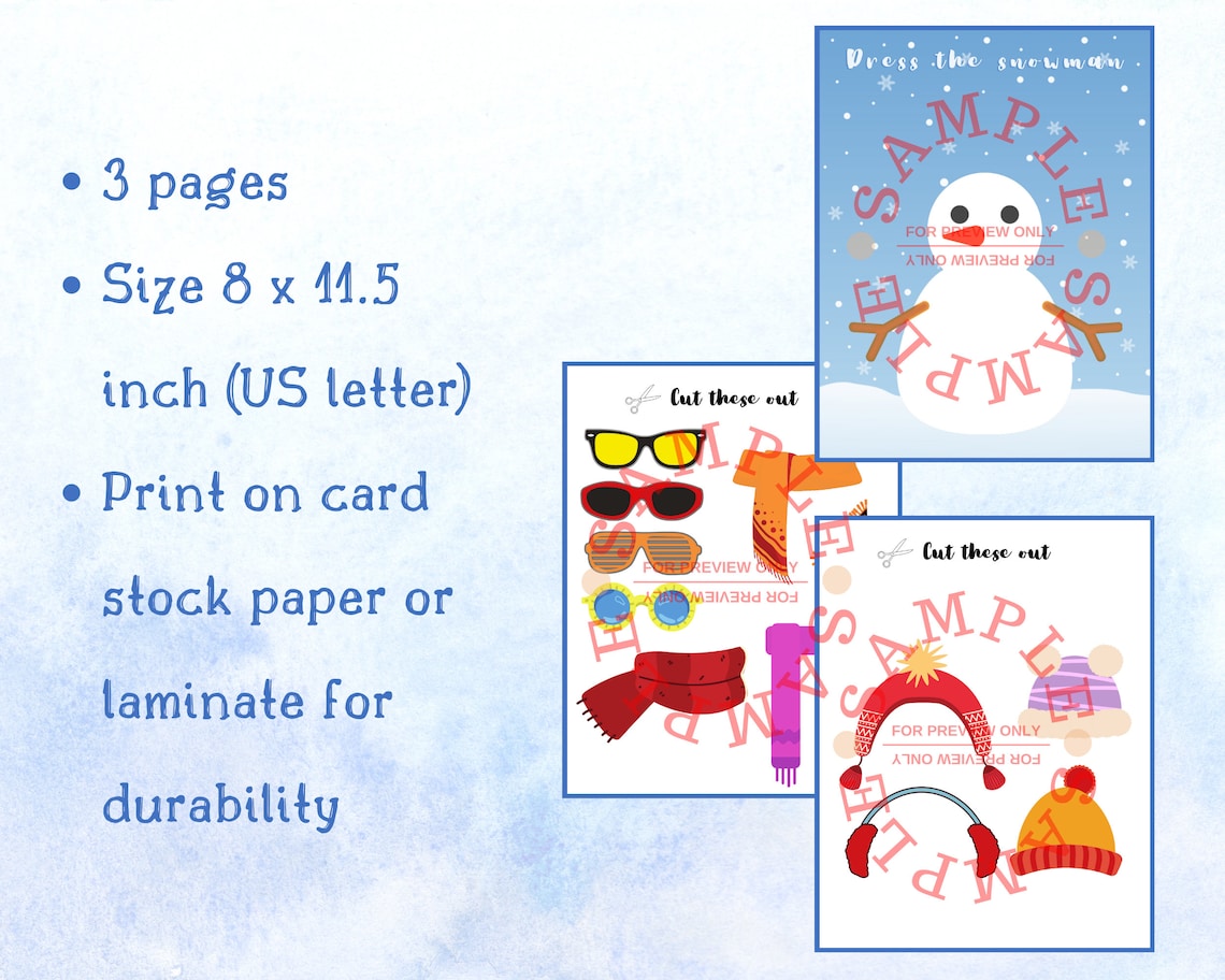 Dress the Snowman Printable Game Winter Activity for Kids - Etsy