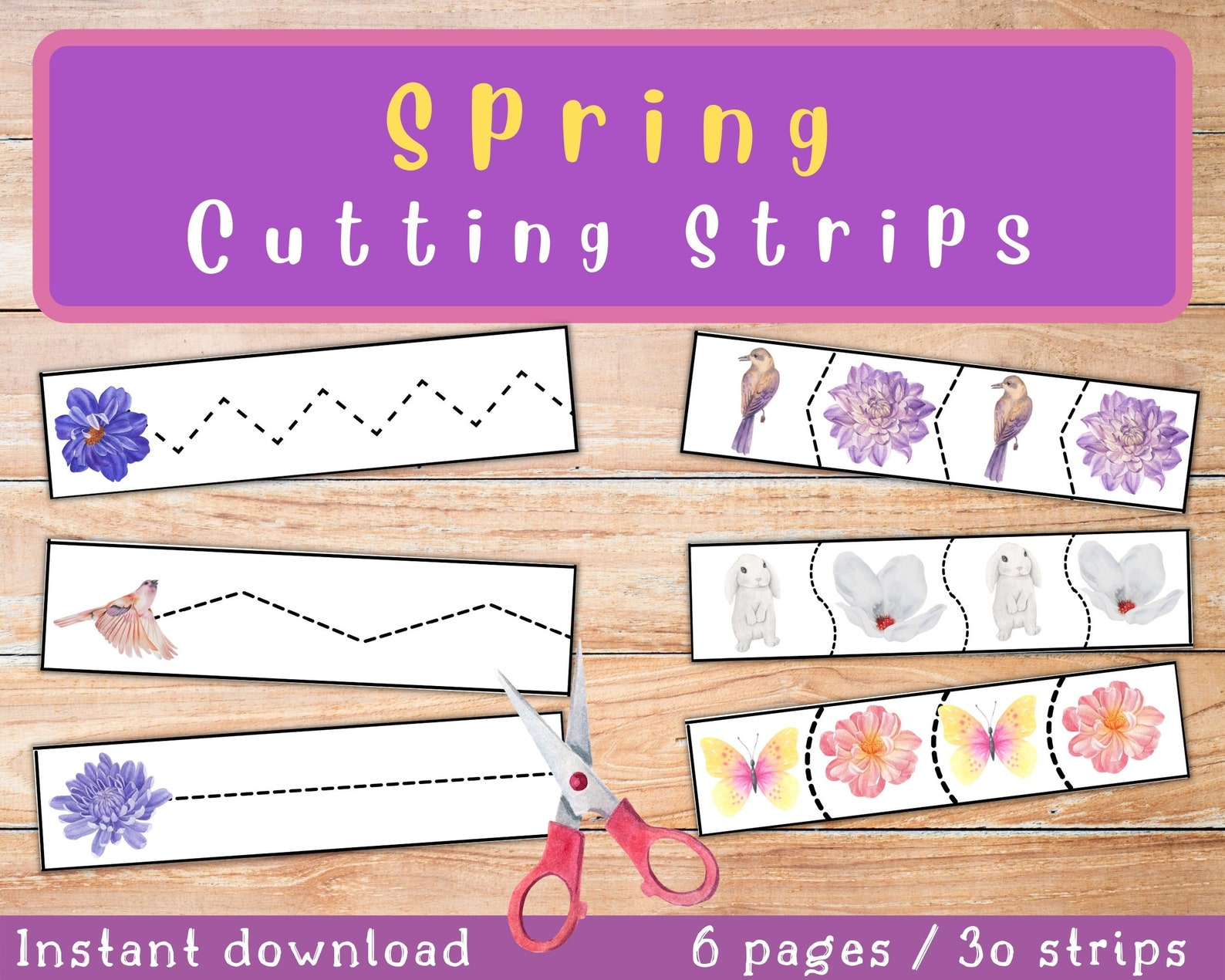 Spring Cutting Strips Printable Cutting Sheets for Kids | Etsy