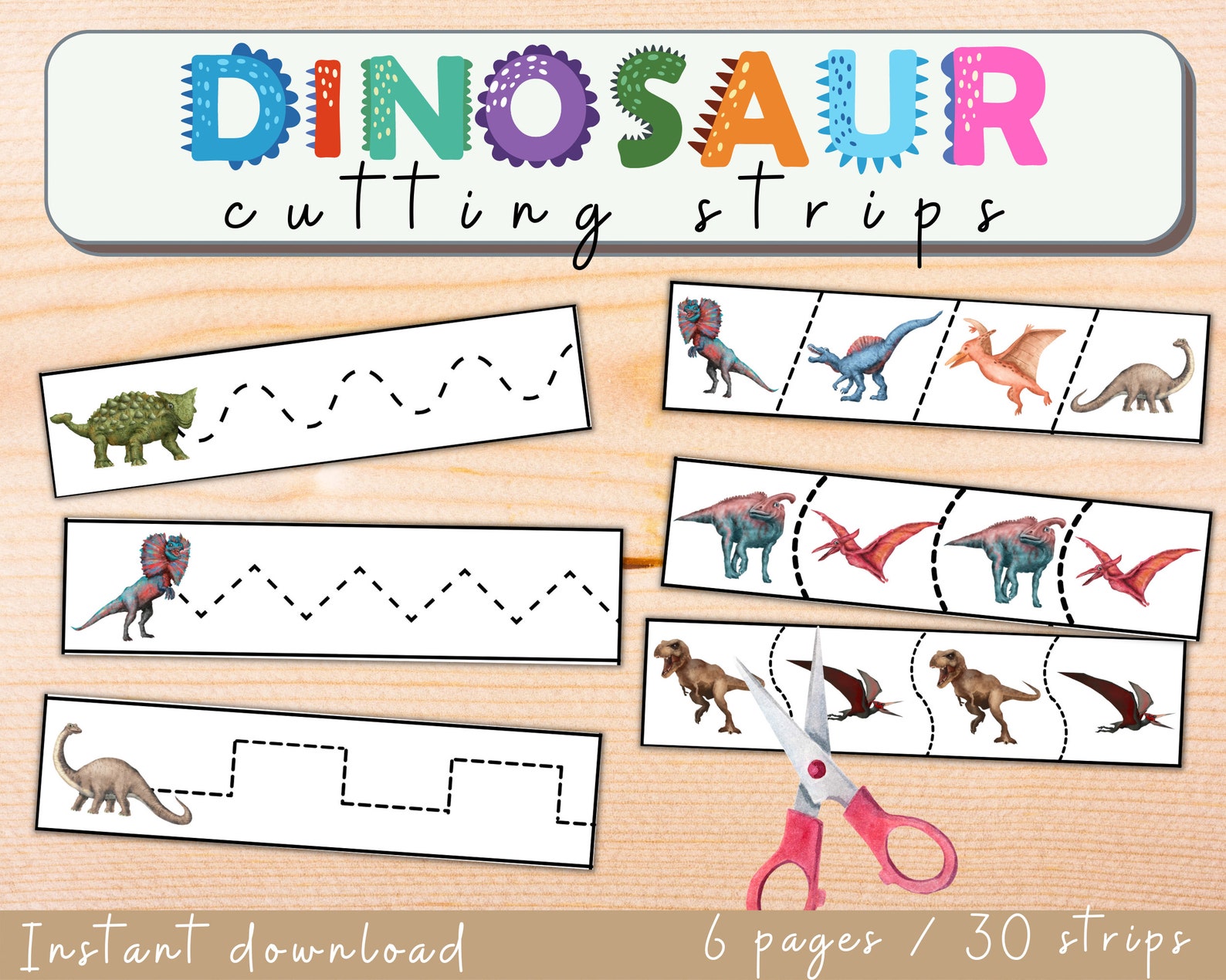 Dinosaur Cutting Strips Printable Cutting Sheets for Kids - Etsy