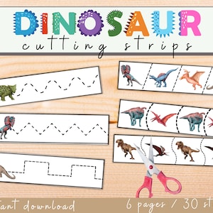 Dinosaur Cutting Strips Printable Cutting Sheets for Kids - Etsy