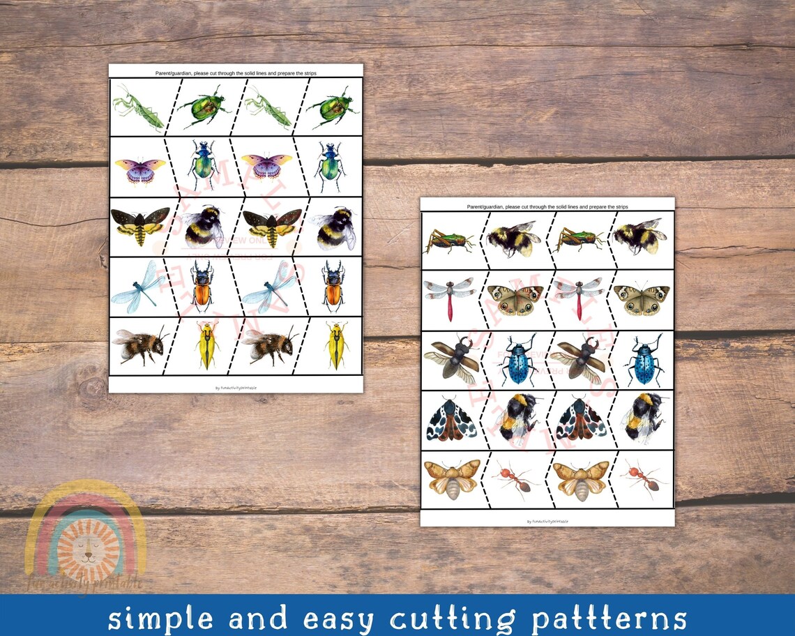 Insect Cutting Strips Printable Cutting Sheets for Kids - Etsy