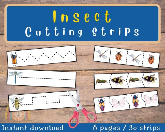 Insect Cutting Strips Printable Cutting Sheets for Kids | Etsy