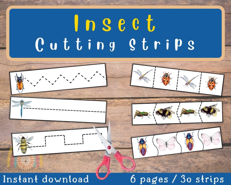Insect Cutting Strips Printable Cutting Sheets for Kids - Etsy