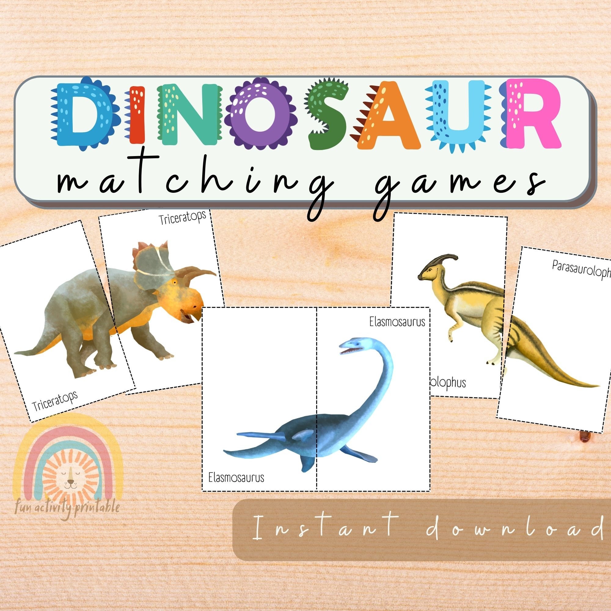 Dinosaur Matching Games Dinosaur Activity for Kids Learn About Dinosaur ...
