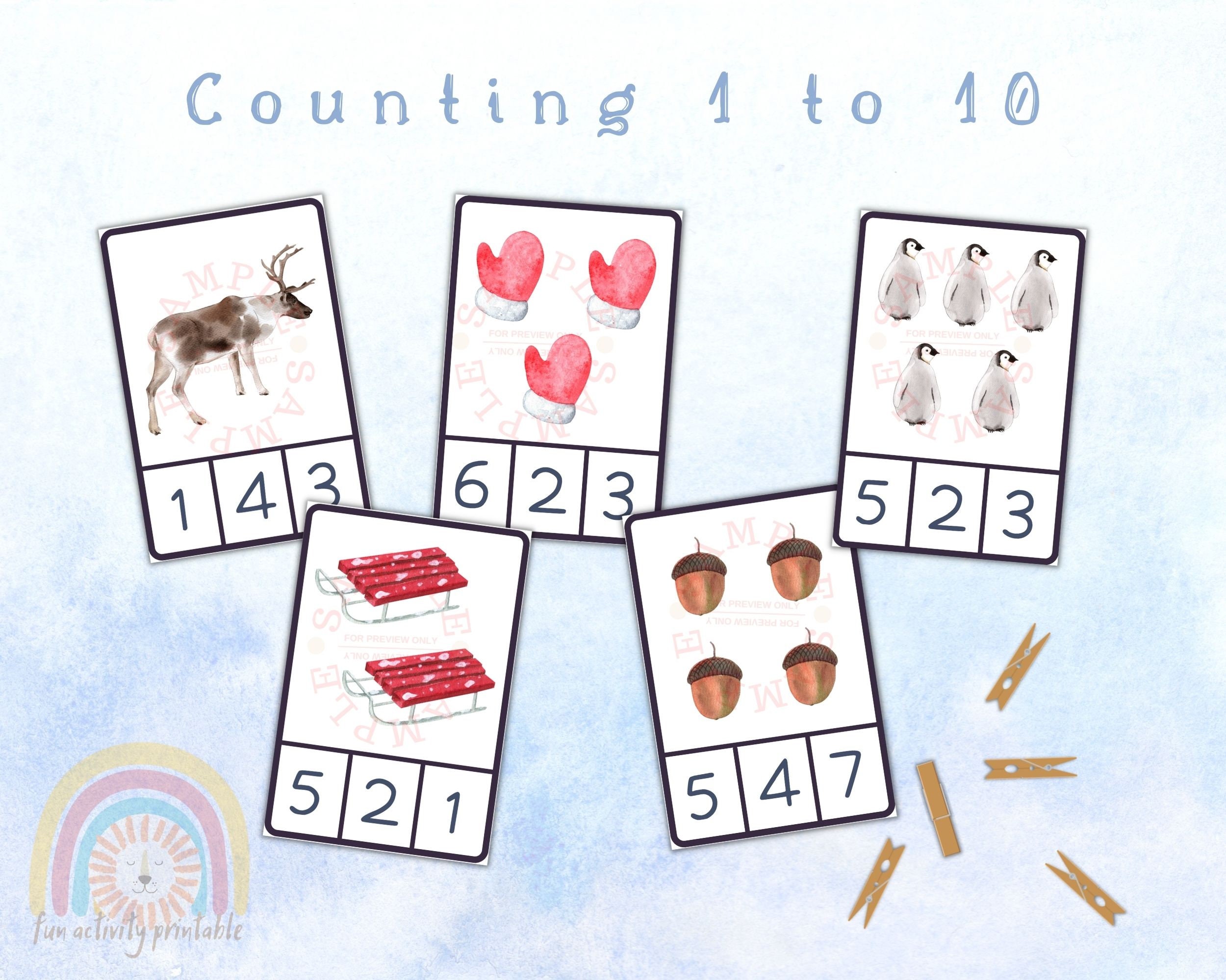 Winter Count and Clip Cards Toddler's Counting Activity | Etsy