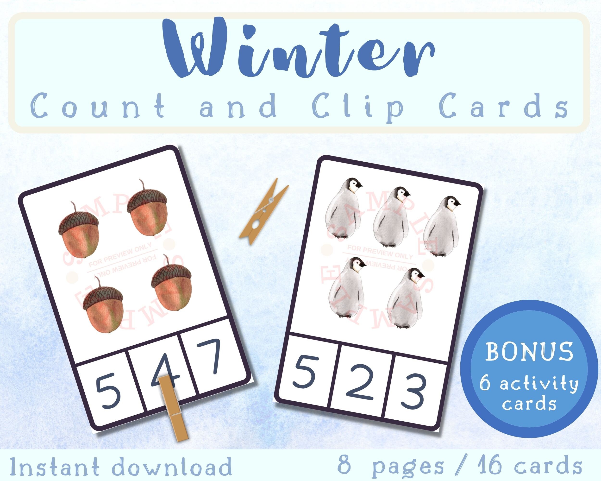 Winter Count and Clip Cards Toddler's Counting Activity | Etsy