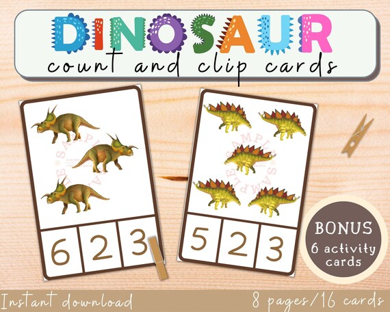 Dinosaur Count and Clip Cards Toddler's Counting | Etsy