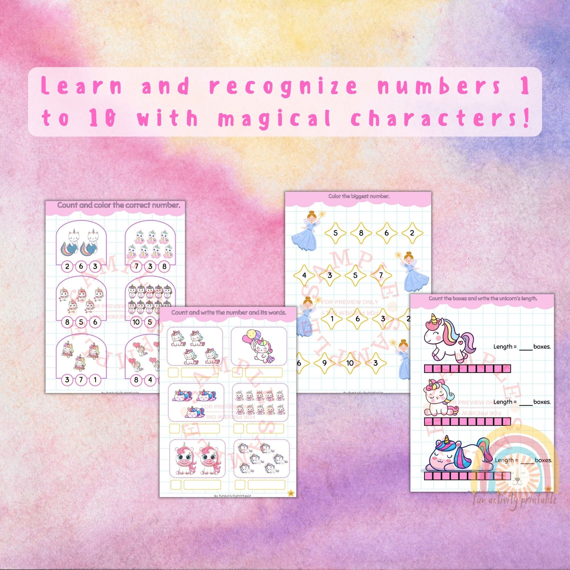 Number Recognition Worksheet for Pre-school Magical Theme Learn Numbers ...