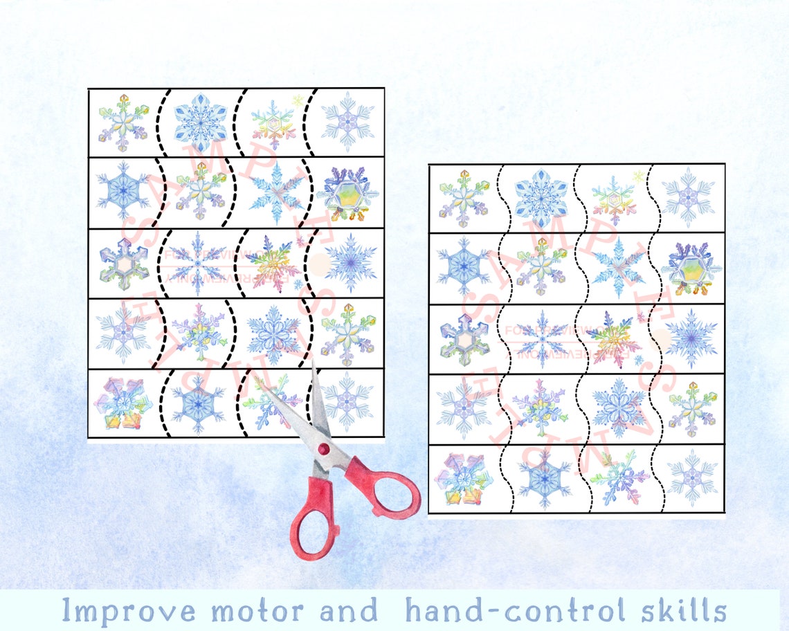 Snowflakes Cutting Strips Printable Cutting Sheets for Kids | Etsy