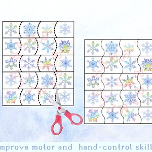 Snowflakes Cutting Strips Printable Cutting Sheets for Kids | Etsy