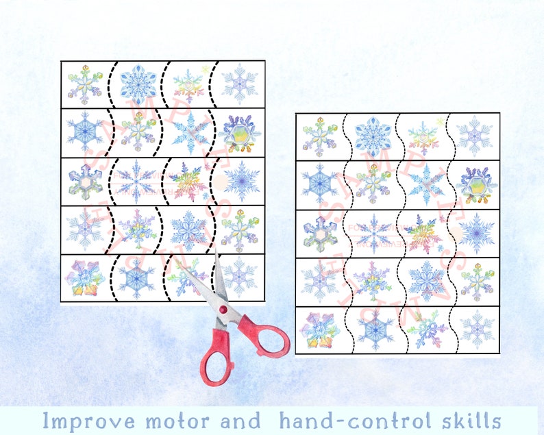 Snowflakes Cutting Strips Printable Cutting Sheets for Kids | Etsy
