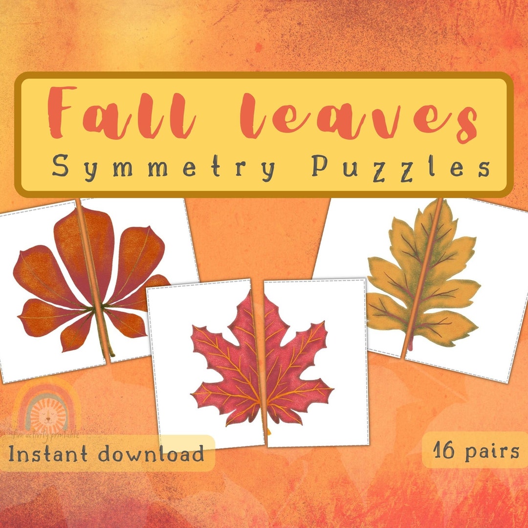 Fall Leaves Symmetry Puzzles Fall Activity for Kids Autumn Matching ...