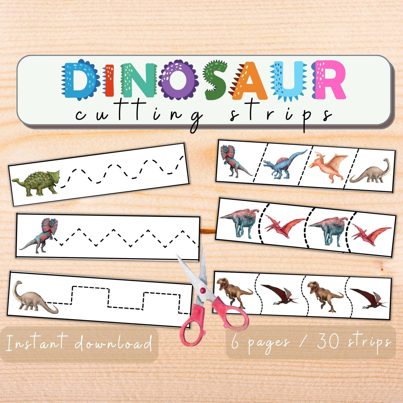 Dinosaur Cutting Strips Printable Cutting Sheets for Kids Preschool ...