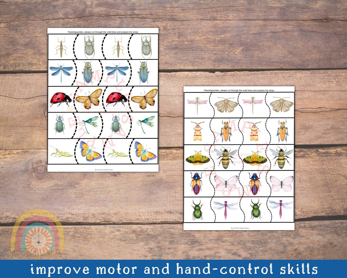 Insect Cutting Strips Printable Cutting Sheets for Kids - Etsy