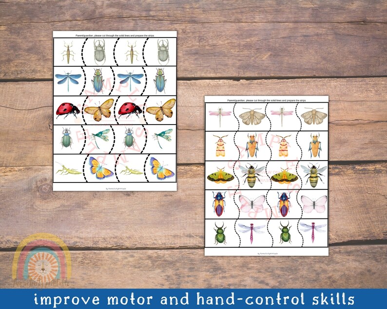 Insect Cutting Strips Printable Cutting Sheets for Kids - Etsy