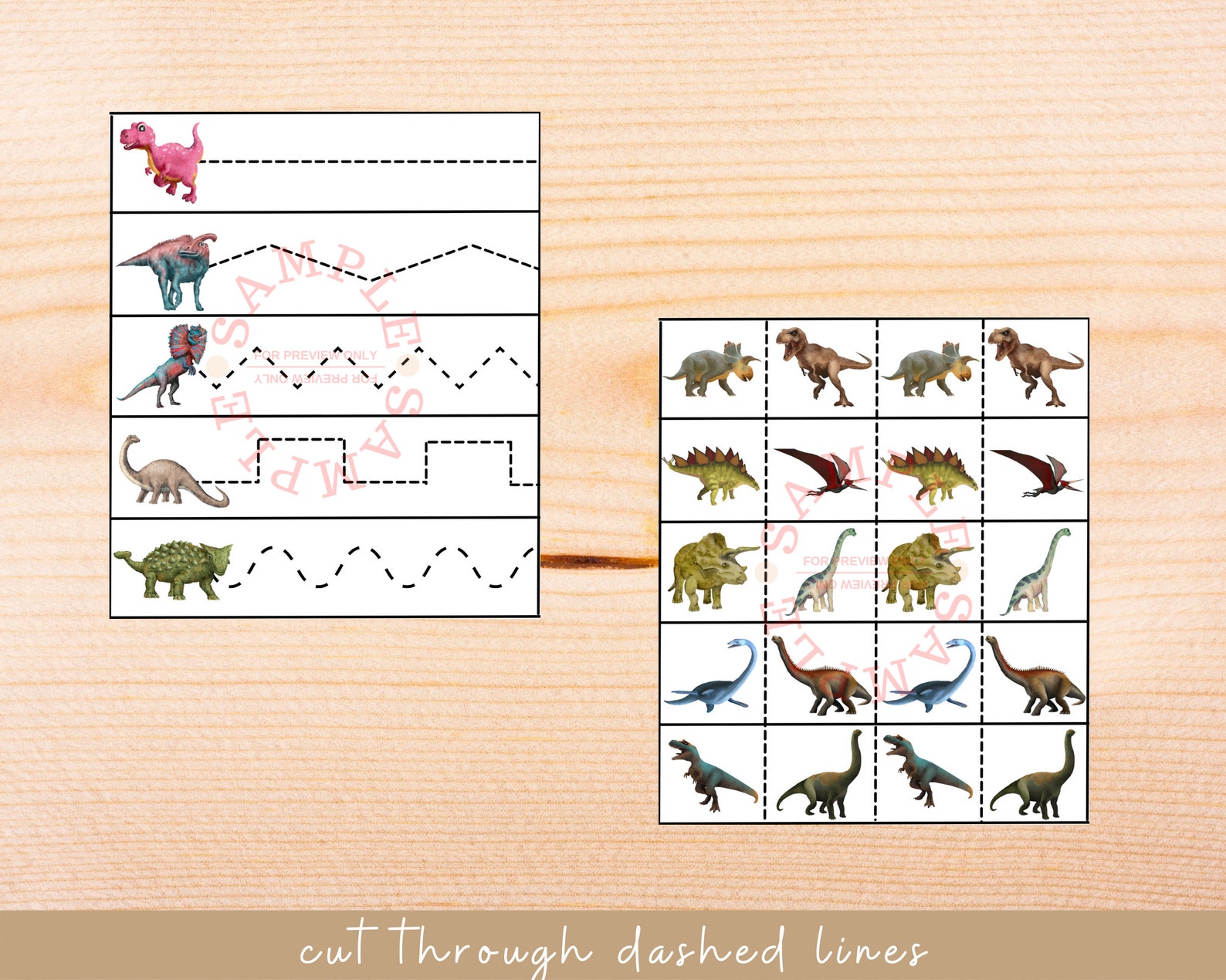 Dinosaur Cutting Strips Printable Cutting Sheets for Kids - Etsy