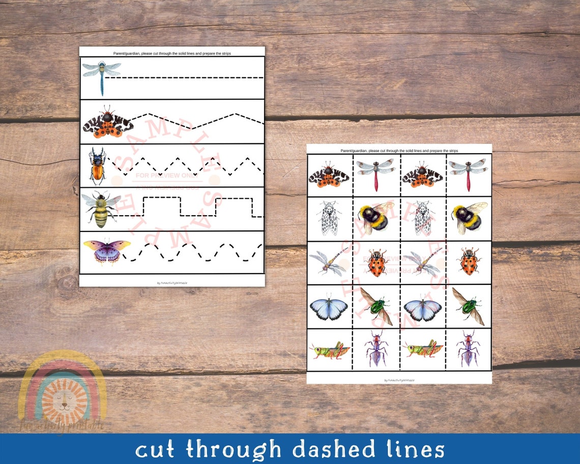 Insect Cutting Strips Printable Cutting Sheets for Kids - Etsy