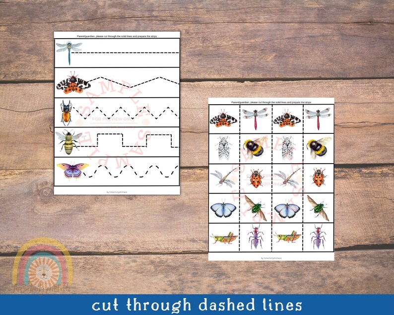 Insect Cutting Strips Printable Cutting Sheets for Kids - Etsy