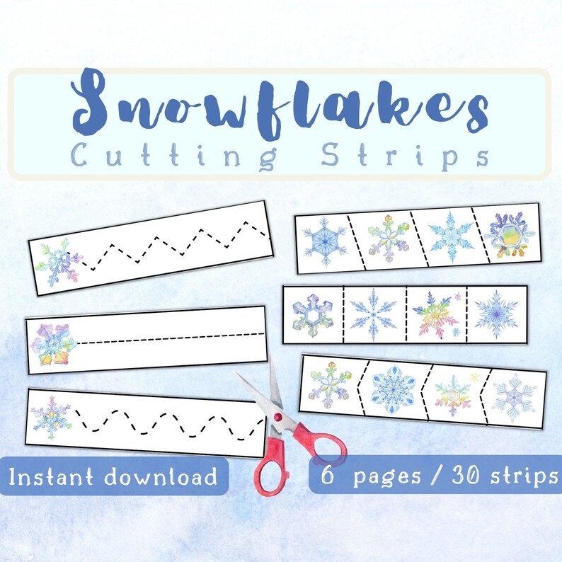 Snowflakes Cutting Strips Printable Cutting Sheets for Kids Preschool ...