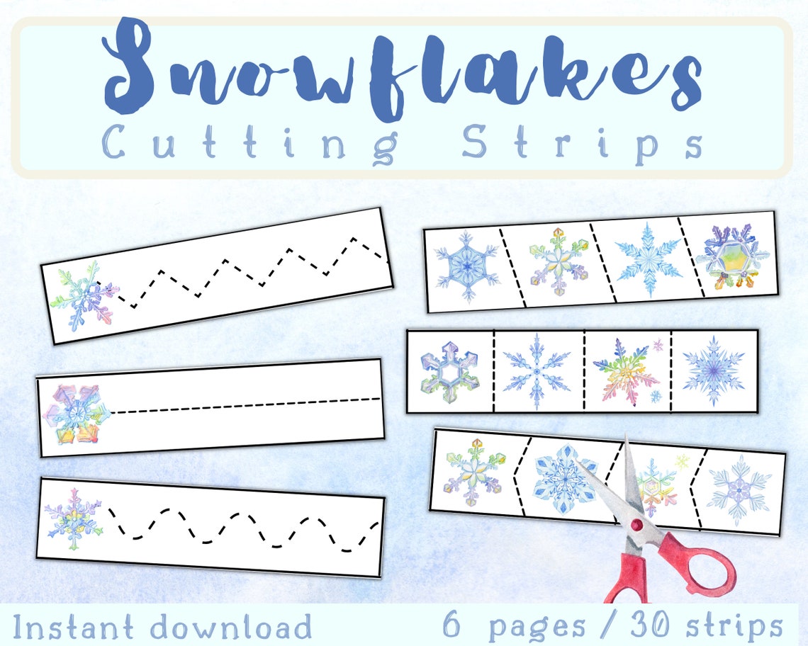 Snowflakes Cutting Strips Printable Cutting Sheets for Kids - Etsy