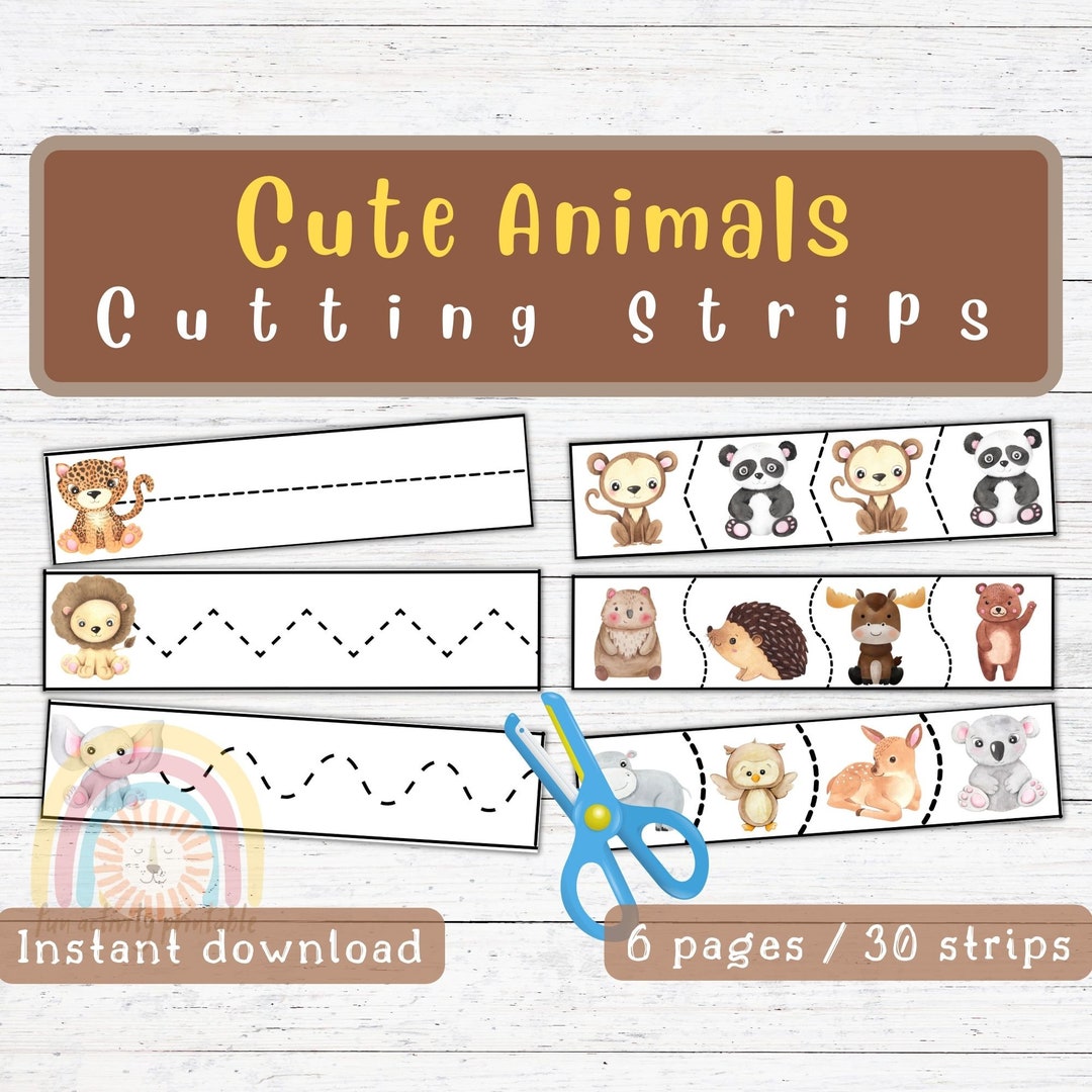 Cute Animals Cutting Strips Printable Cutting Sheets for Kids Preschool ...