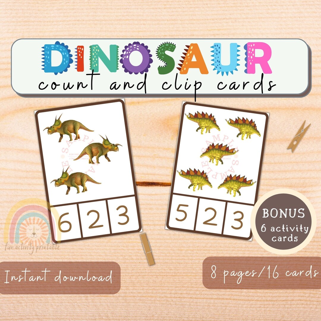 Dinosaur Count and Clip Cards Toddler's Counting Activity Printable ...
