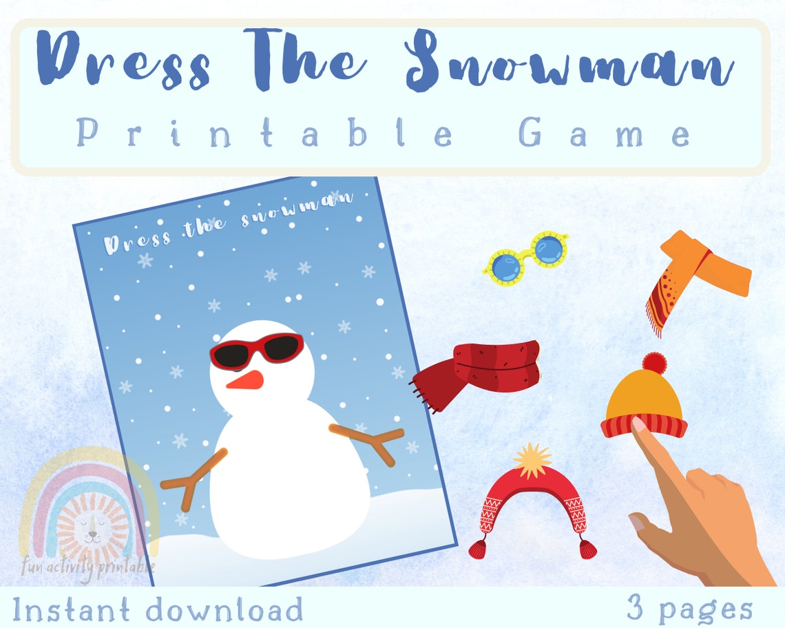Dress the Snowman Printable Game Winter Activity for Kids - Etsy