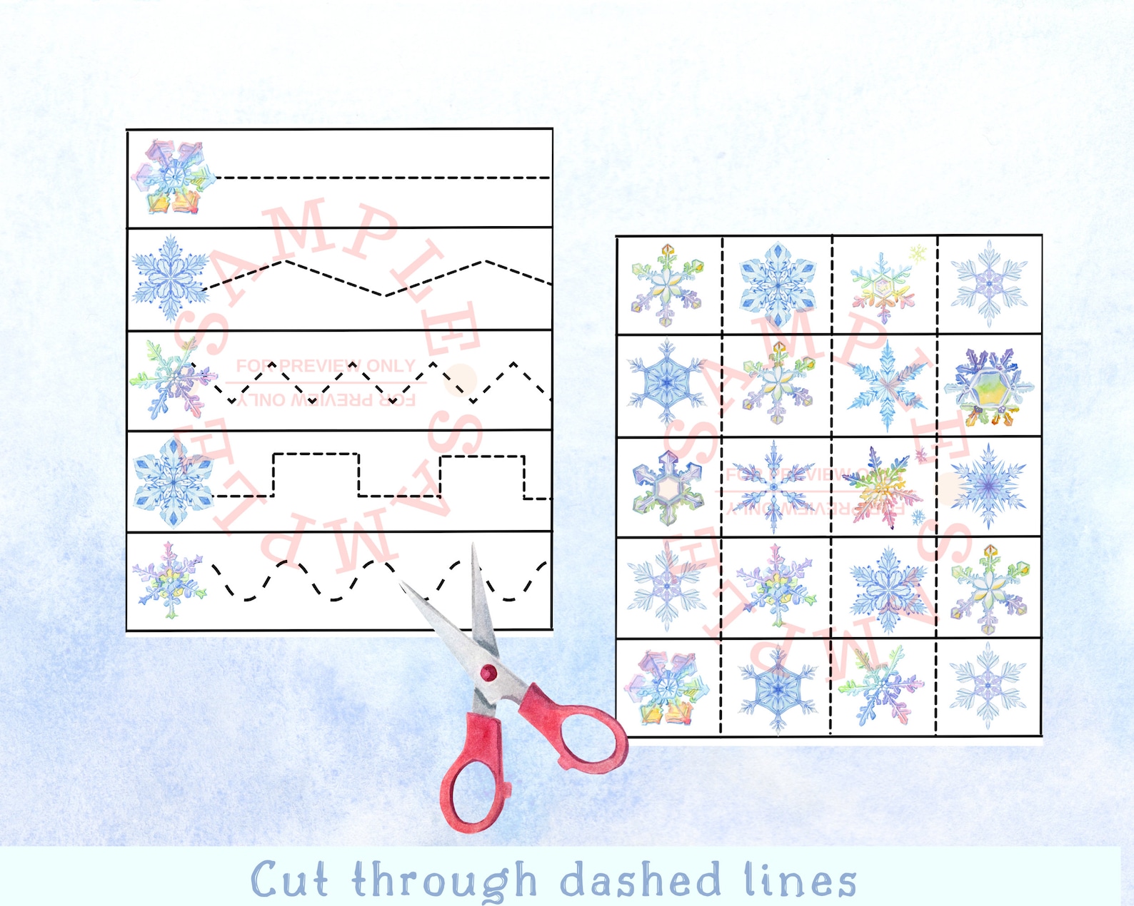 Snowflakes Cutting Strips Printable Cutting Sheets for Kids | Etsy