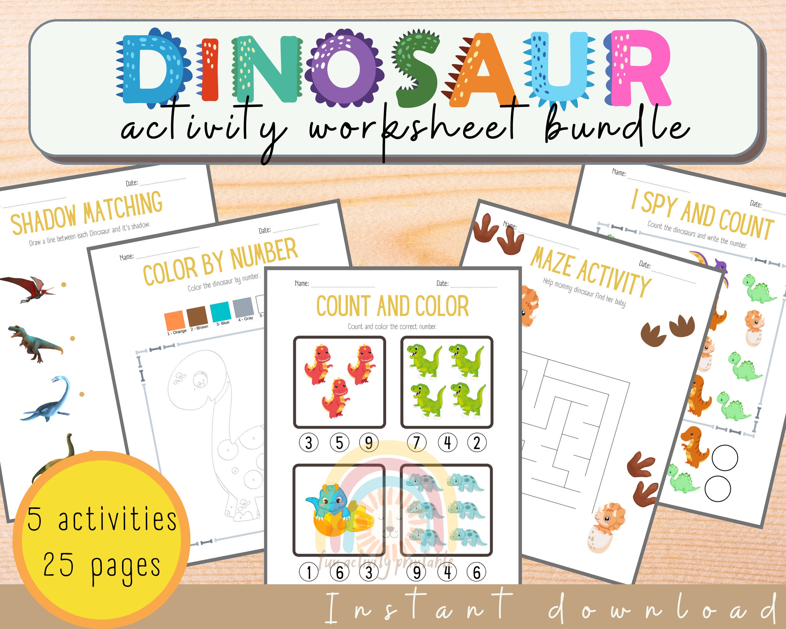 Dinosaur Activity Worksheets Bundle Printable Dinosaur - Etsy