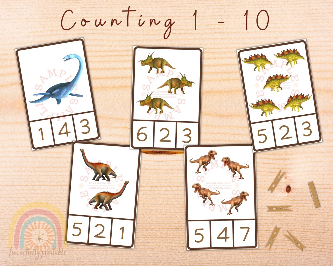 Dinosaur Count and Clip Cards Toddler's Counting - Etsy