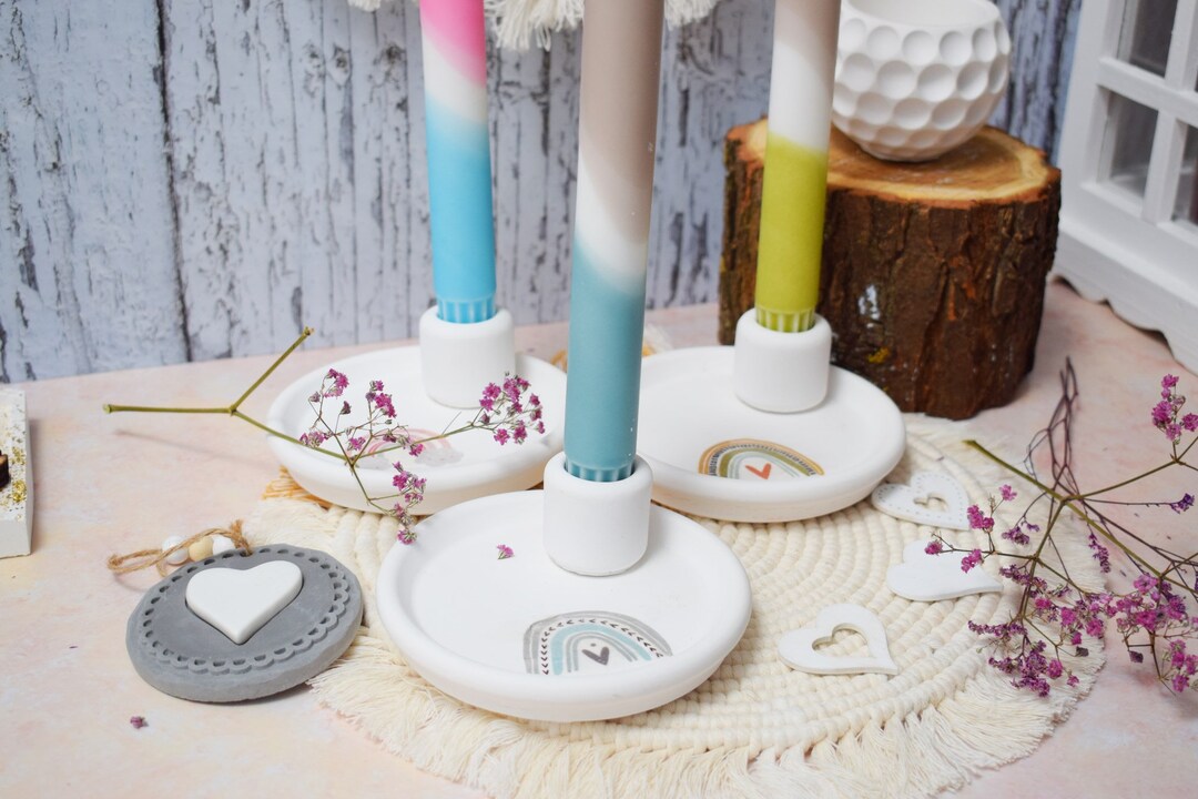 Raysin Candle Plate Small, With Rainbow, With Mini Candle Holder and ...