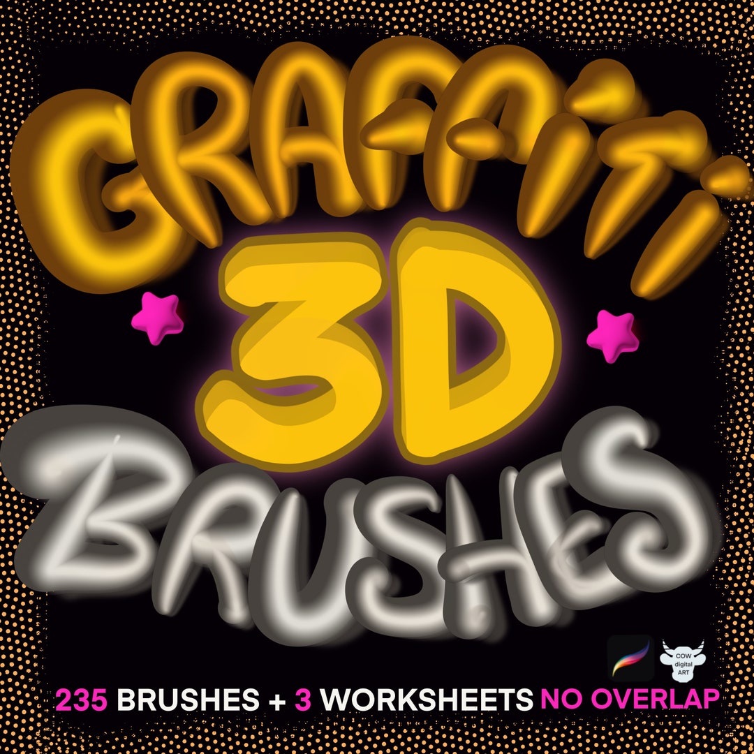 3D Graffiti Procreate Brushes: Shiny Duo Color Lettering (digital ...
