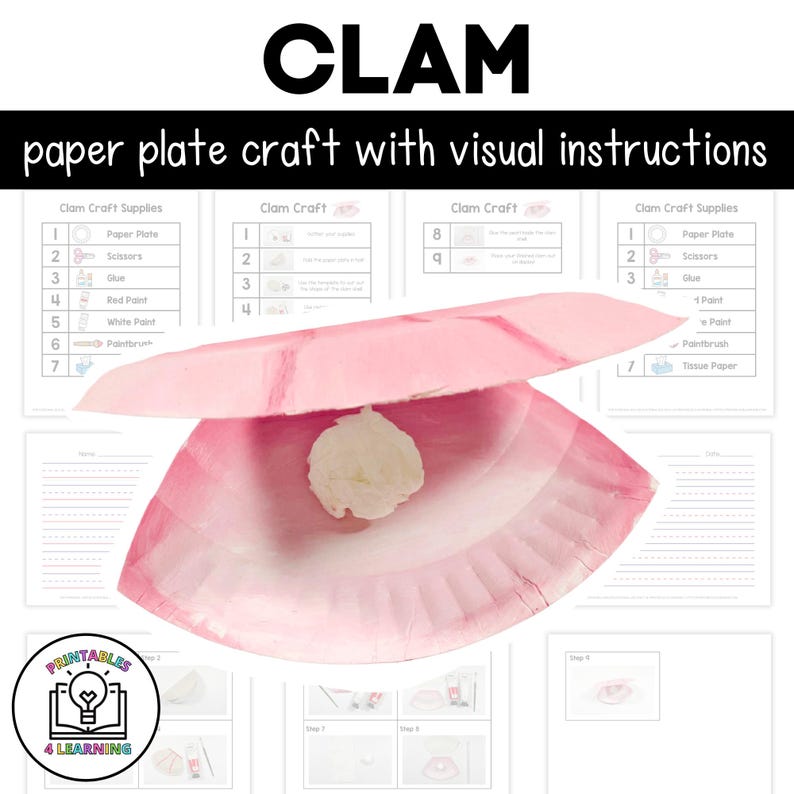 Clam Paper Plate Craft With Visual Instructions - Etsy