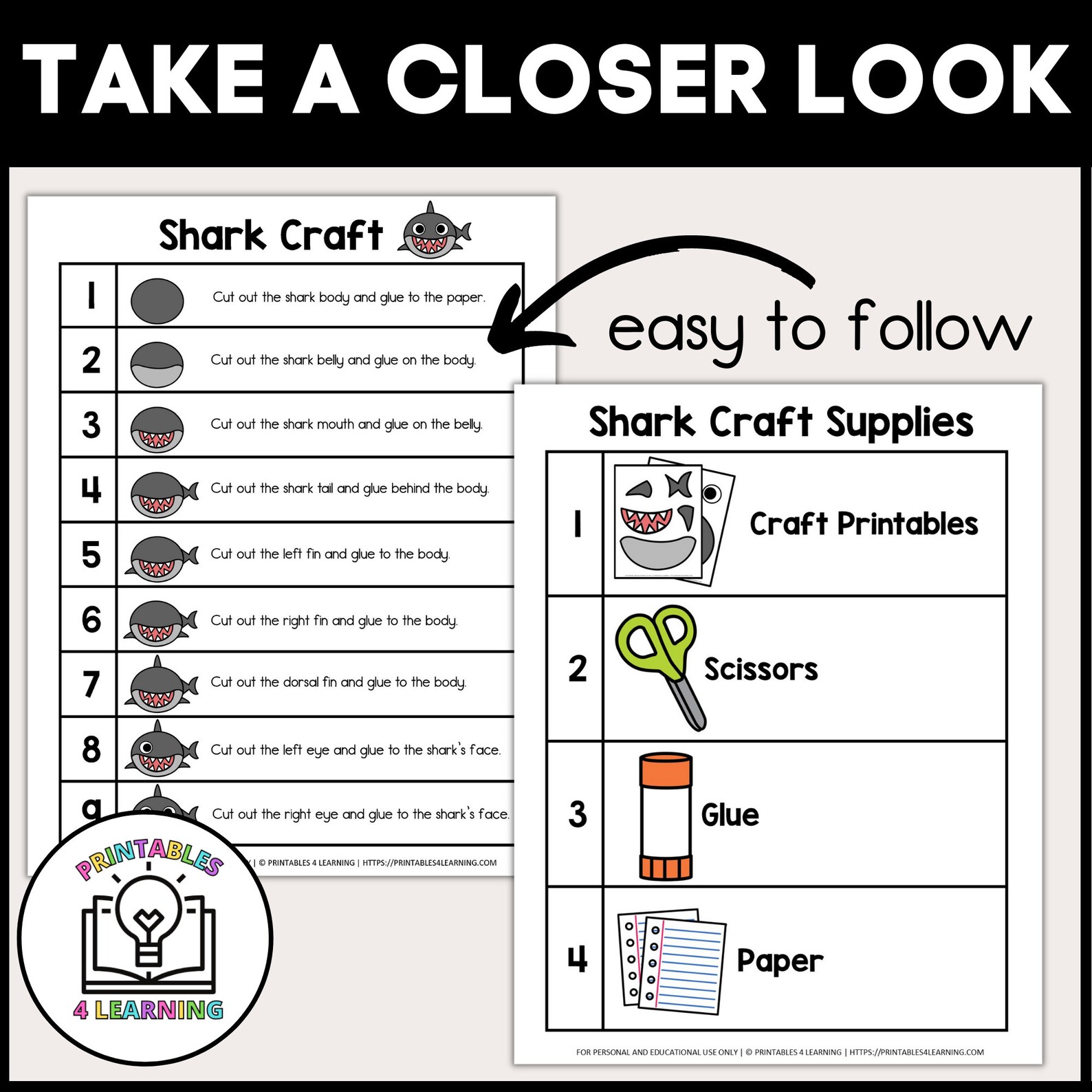 Printable Shark Cut and Paste Craft - Instant Digital Download - Etsy