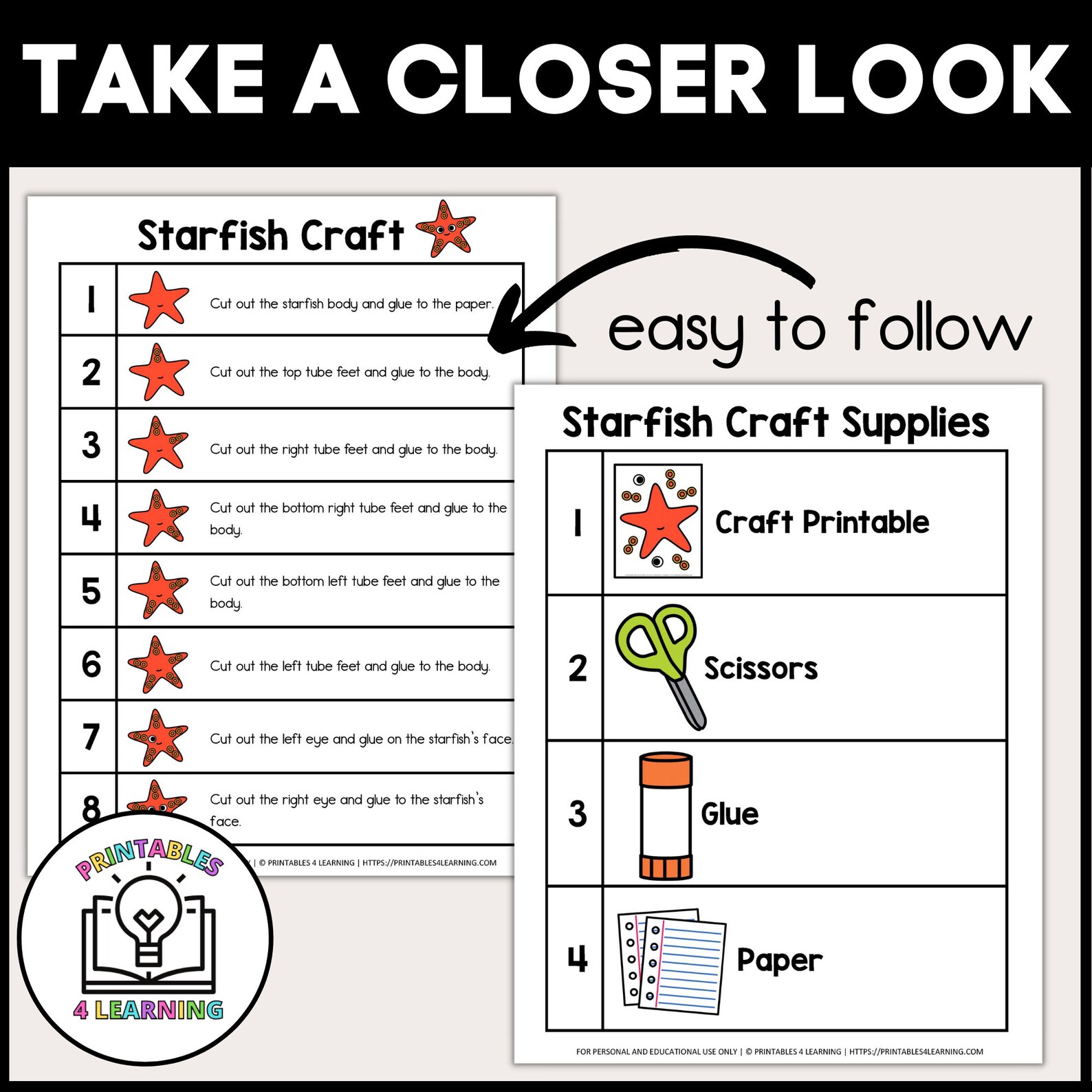 Printable Starfish Cut and Paste Craft Instant Digital Download - Etsy