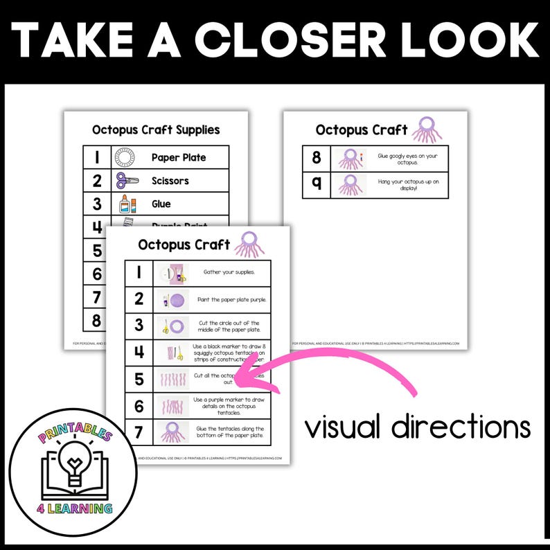 Octopus Paper Plate Craft With Visual Instructions - Etsy