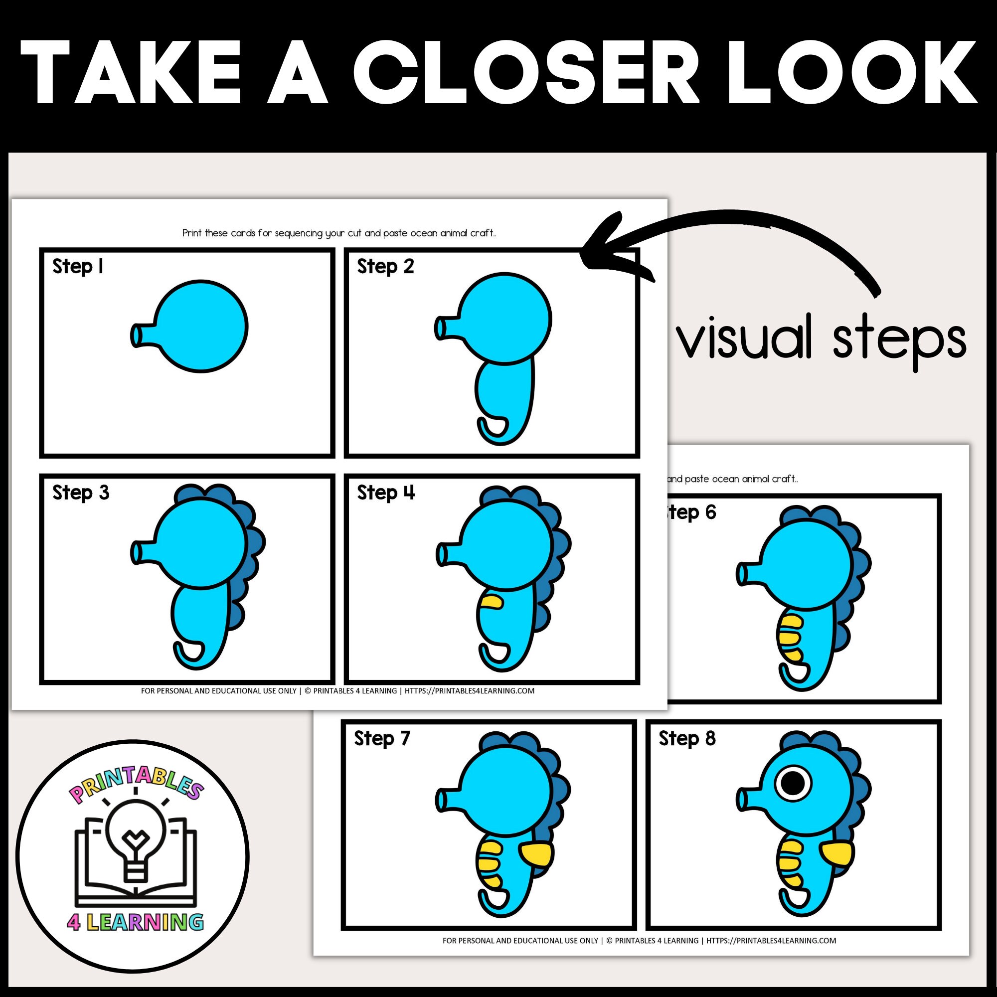 Printable Seahorse Cut and Paste Craft - Instant Digital Download - Etsy