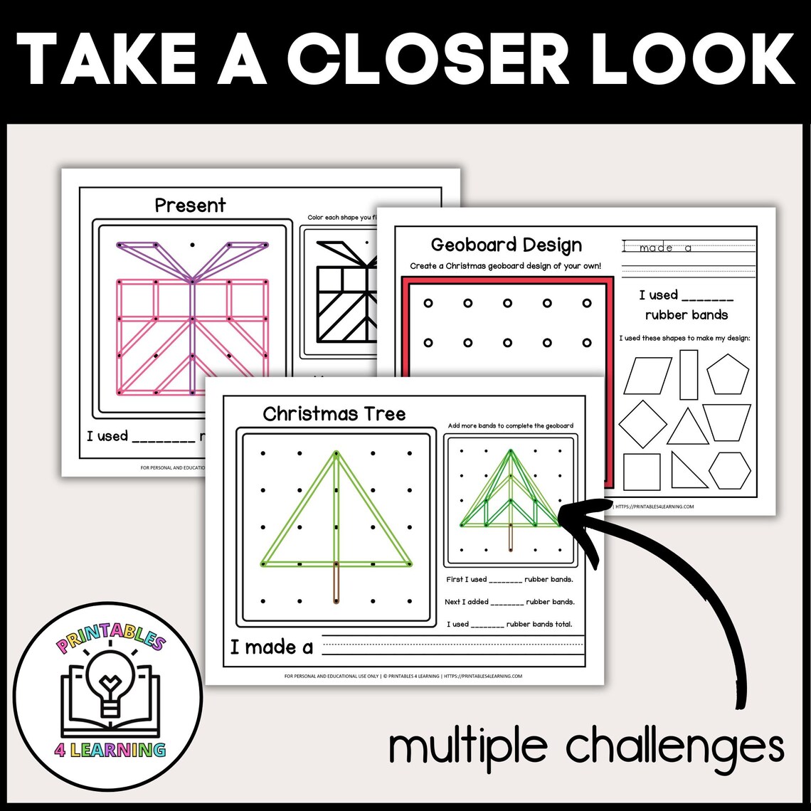 Christmas Geoboards | Task Cards and Full Mat Geoboard Activities - Etsy
