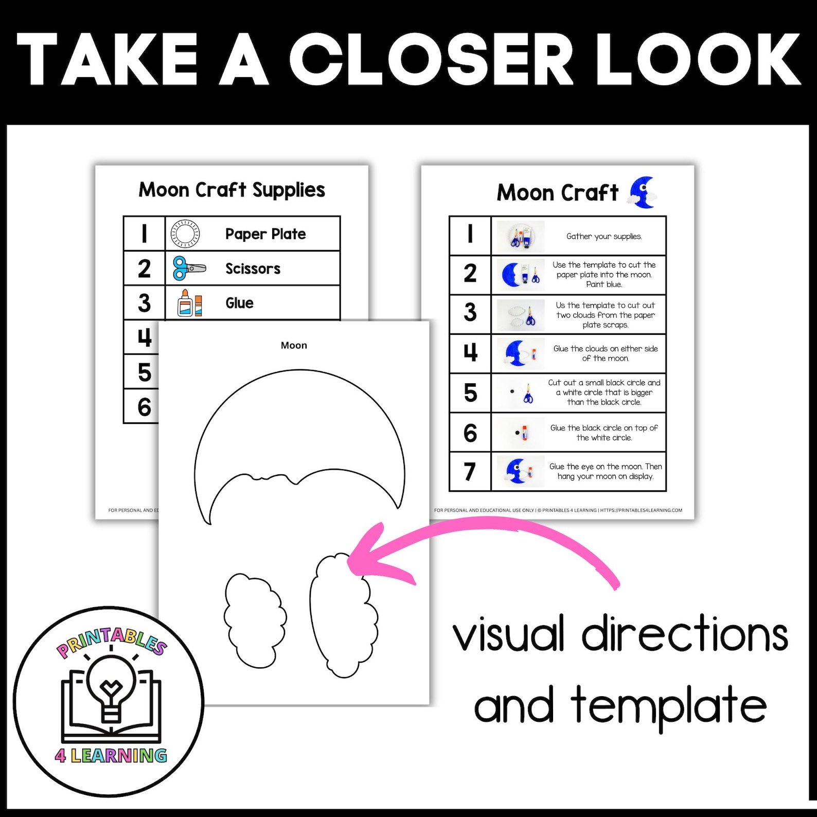 Moon Paper Plate Craft With Visual Instructions - Etsy